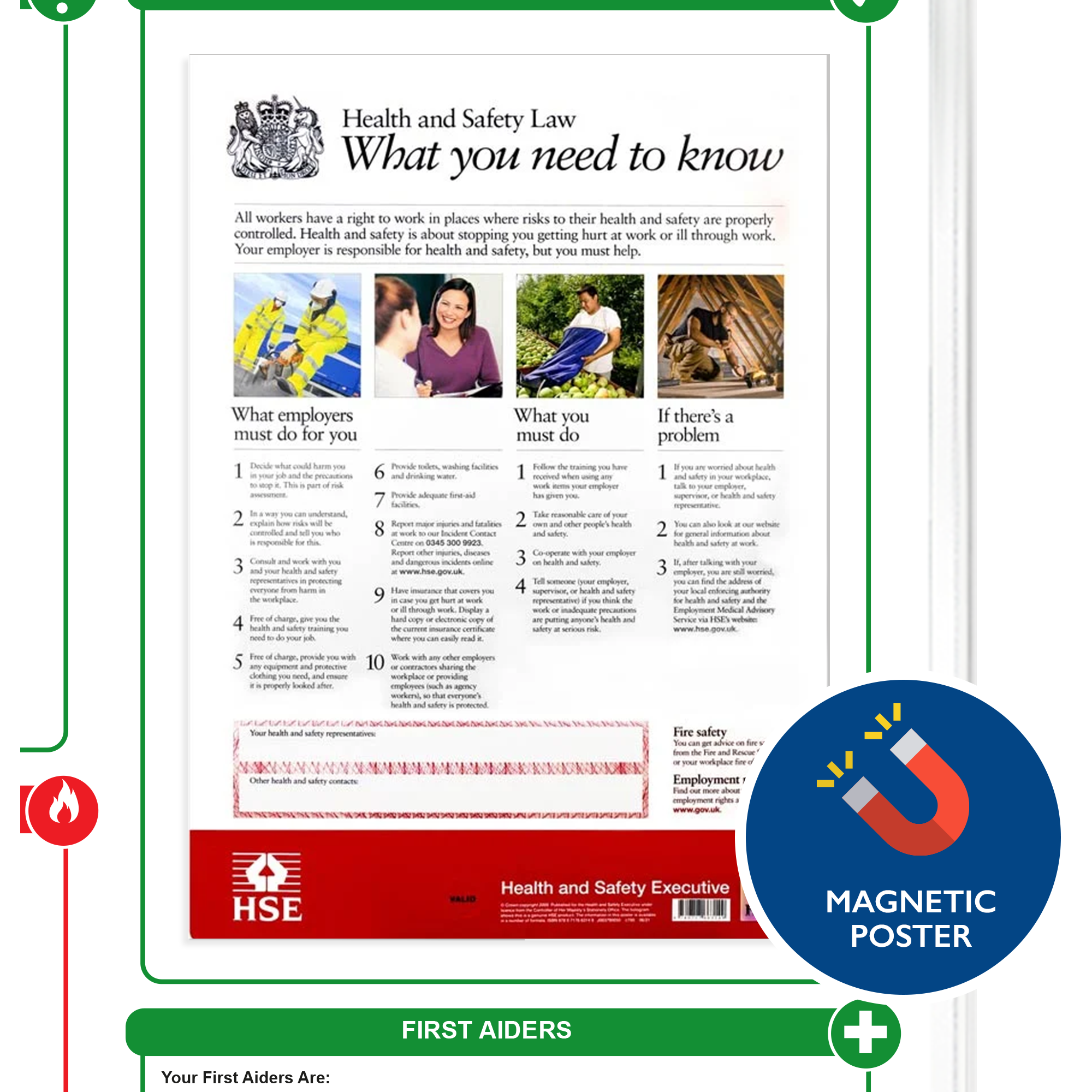 Health & Safety Board with HSE Magnetized A2 Poster – Magiboards USA